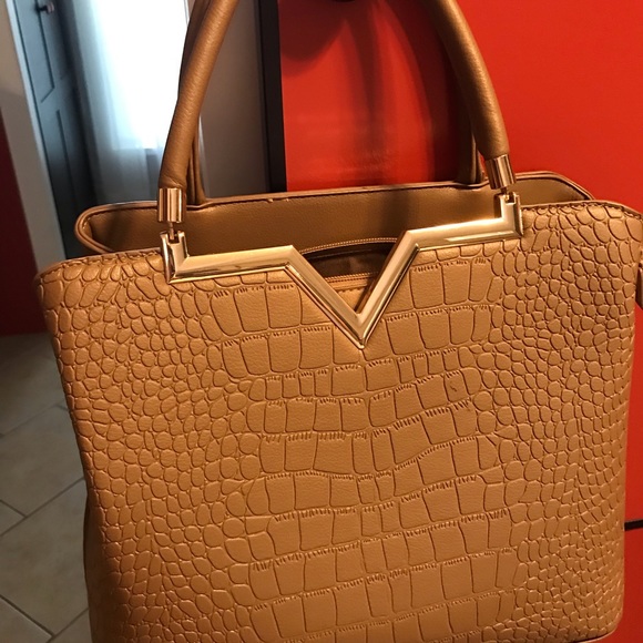Crossi | Bags | Crossi Vinyl Pressed Design 1x12 Gold Trim Camel Bag ...